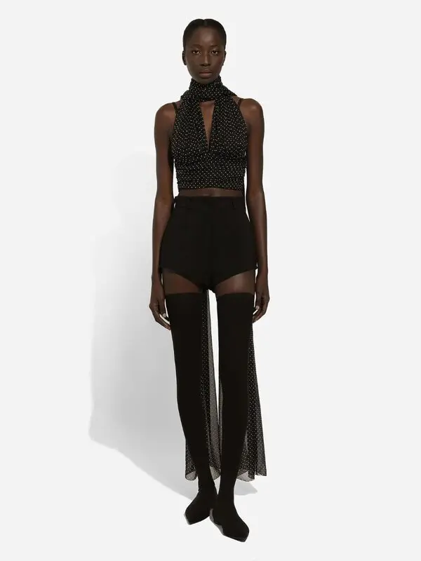 Dolce & Gabbana Polka-dot Silk Chiffon Top With Scarf Detail - Black