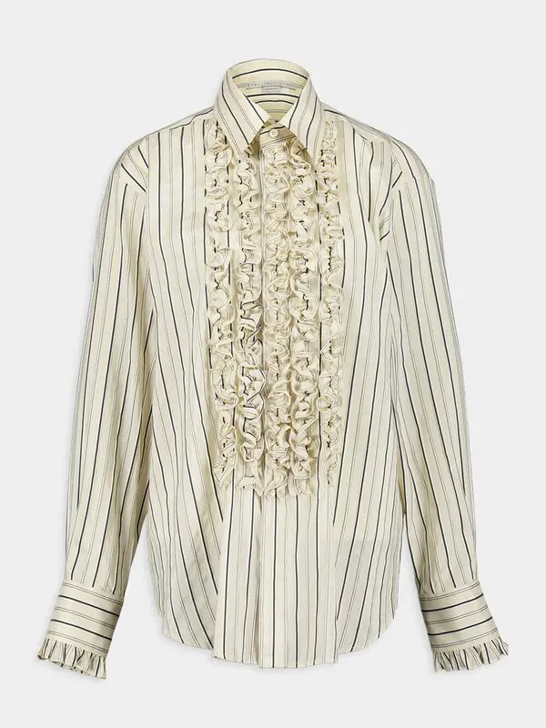 Stella McCartney Silk-blend Striped Shirt With Ruffle Detail - Cream