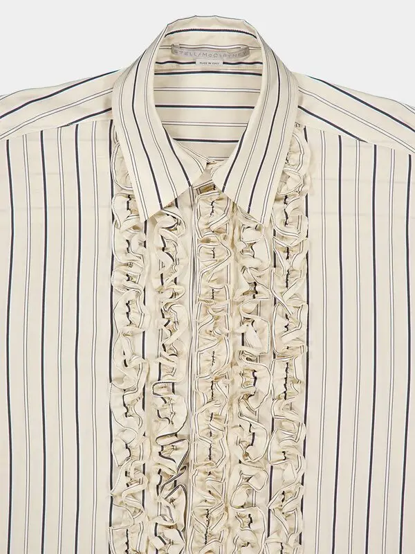 Stella McCartney Silk-blend Striped Shirt With Ruffle Detail - Cream