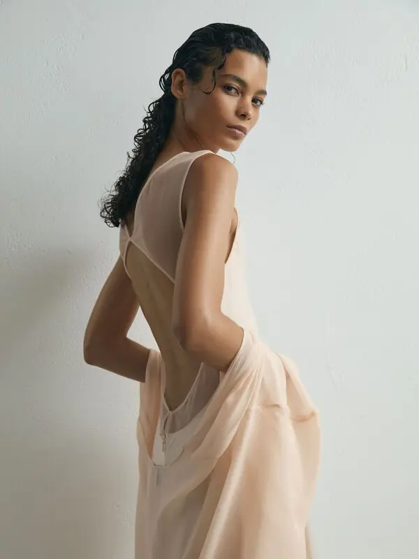 ATELIER Satin Cape Maxi Dress - Cream