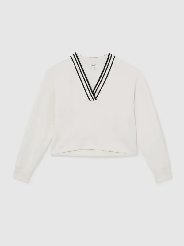 REISS Premium Interlock Tipped Cropped Sweatshirt