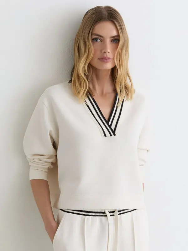 REISS Premium Interlock Tipped Cropped Sweatshirt