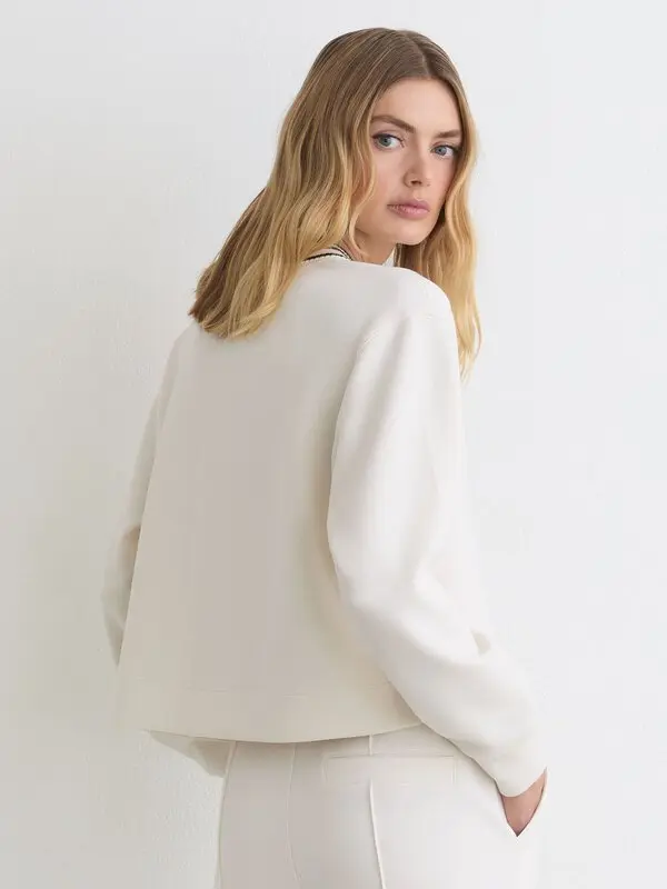 REISS Premium Interlock Tipped Cropped Sweatshirt