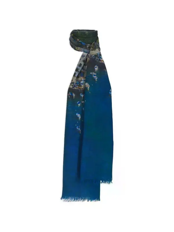 Akris Boat Print Fringed Scarf - Blue