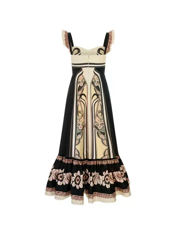 La DoubleJ Floral Ruffled Midi Dress - Black