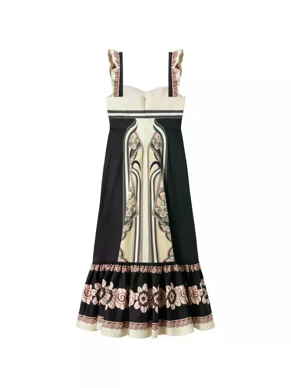 La DoubleJ Floral Ruffled Midi Dress - Black
