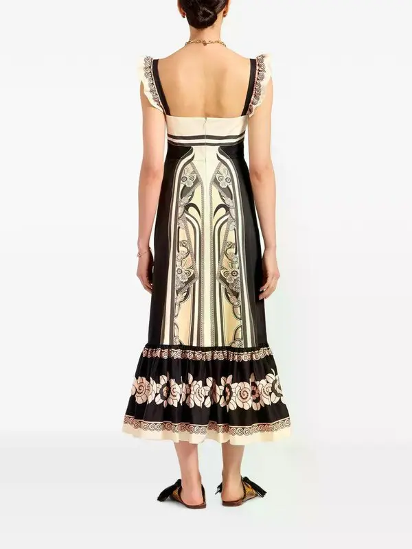 La DoubleJ Floral Ruffled Midi Dress - Black