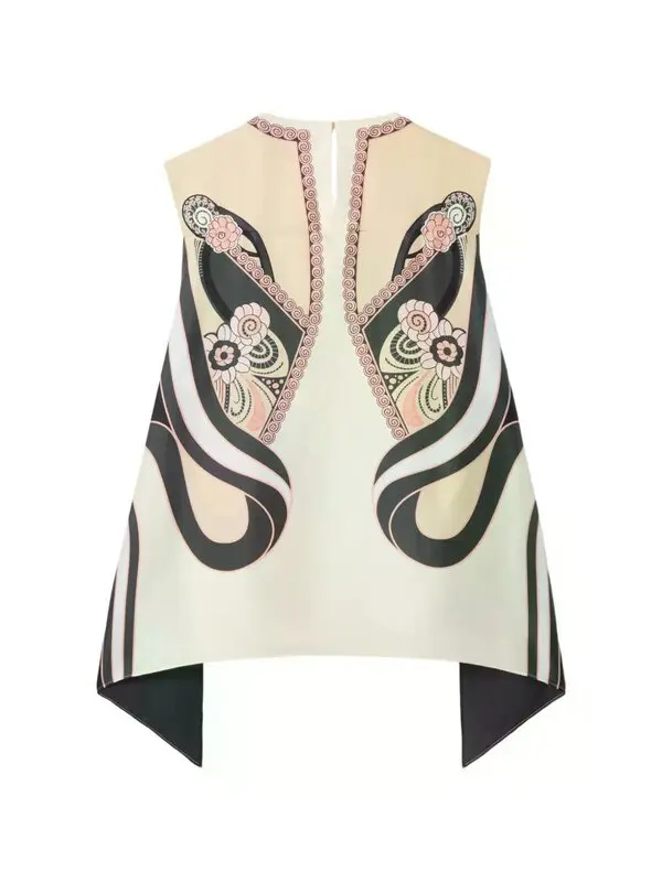 La DoubleJ Floral Silk Twill San Carlo Top - Neutrals