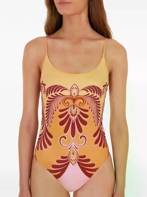 Farm Rio Floral Print One Piece Swimsuit - Orange