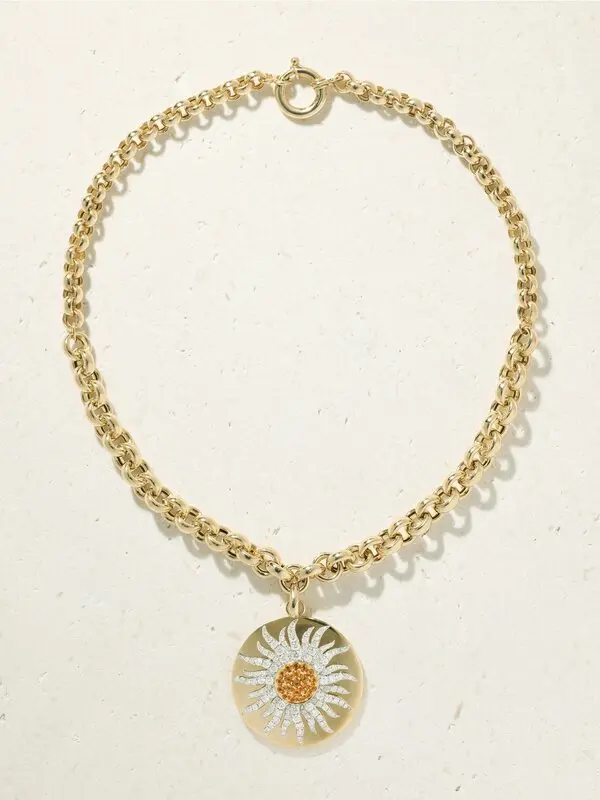 Yvonne Léon Roi Soleil 18-karat Diamond And Citrine Necklace - Gold