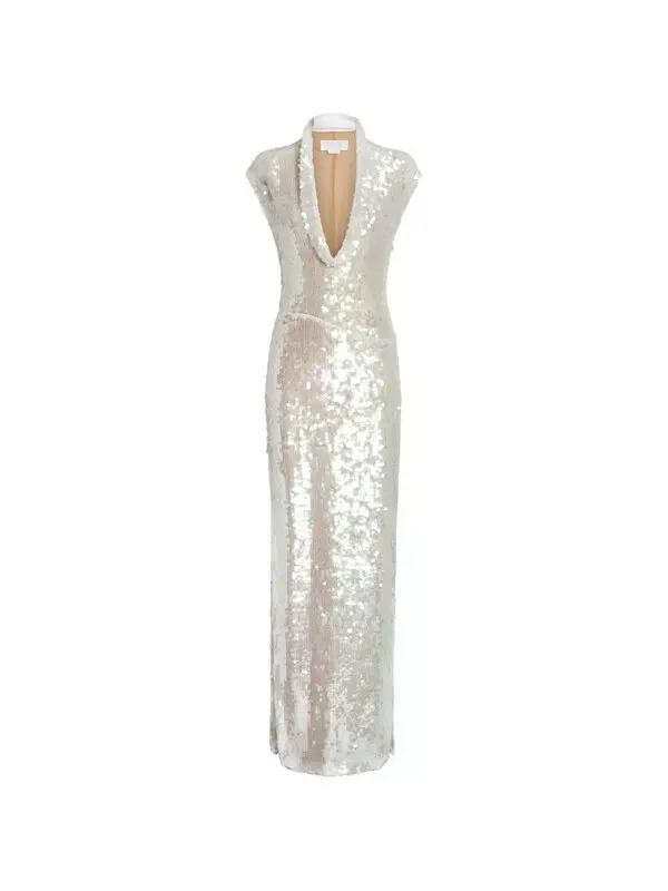 GENNY Sequin V-neck Gown - Silver