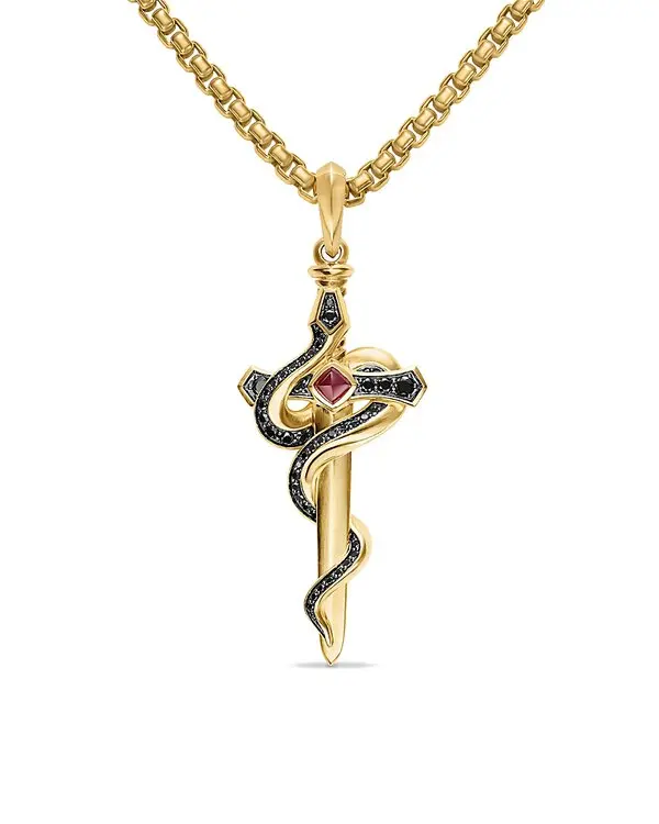 David Yurman Ouroboros Snake Amulet With Ruby And Black Diamonds - Black/gold