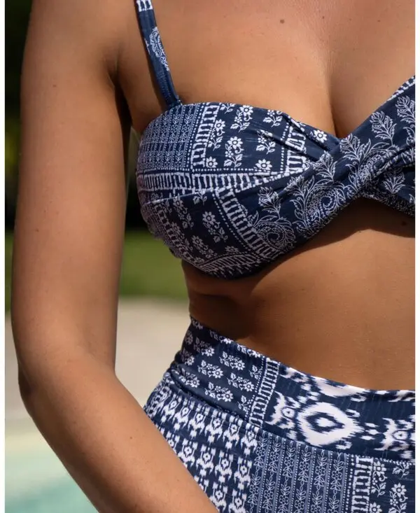 CHANGE OF SCENERY Loryn Twist Bandeau Printed Bikini Top - Tivara Patchwork