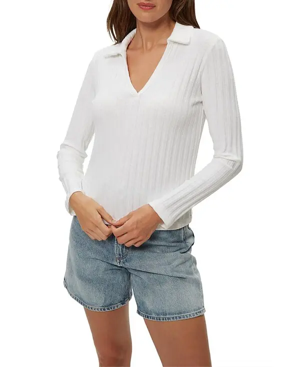 Michael Stars Liyah Long Sleeve Collared Top - White