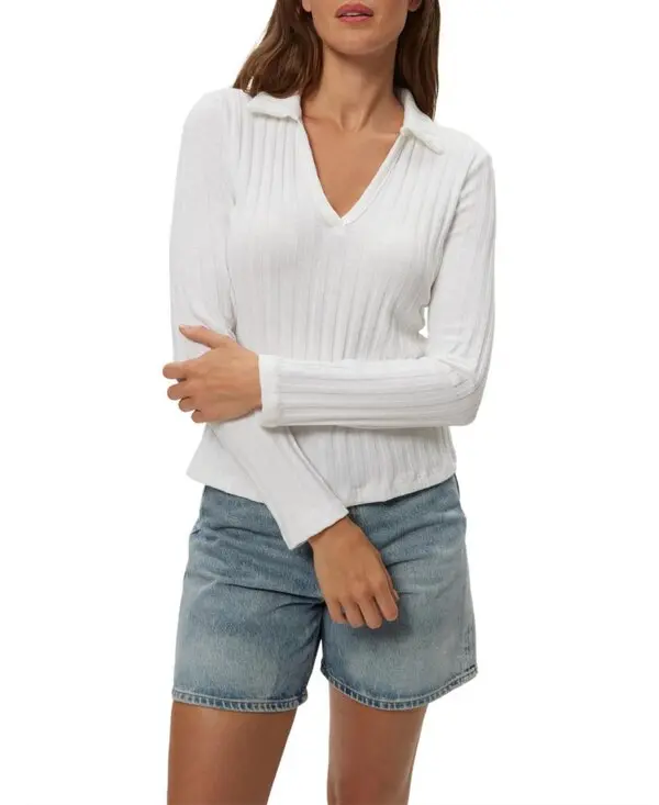Michael Stars Liyah Long Sleeve Collared Top - White