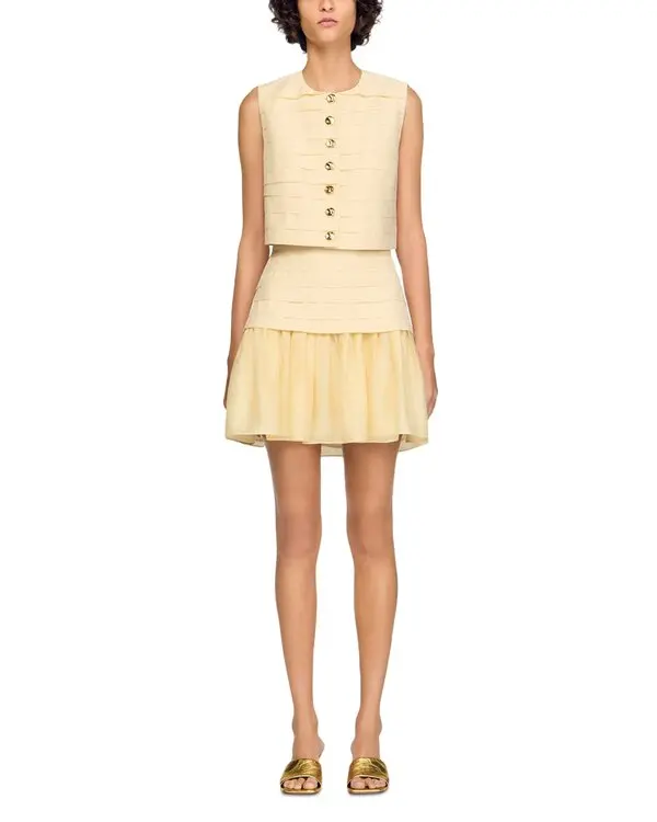 Sandro Pleated Cropped Top - Vanilla
