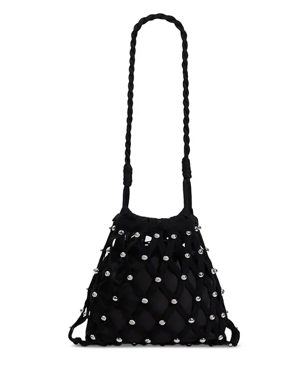 Sandro Soane Studded Net Mesh Bucket Bag - Black