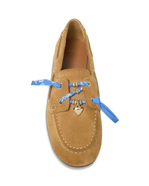 Maje Suede Boat Shoe Loafers - Camel