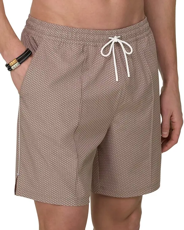 Boggi Milano Regular Fit Logo Print Swim Shorts - Mud
