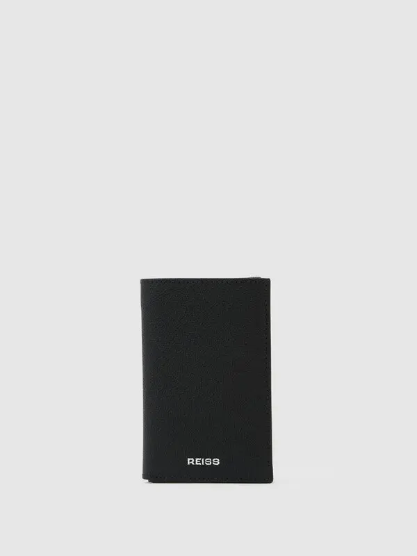 REISS Hunter Harvey Grained Leather Slim Billfold Cardholder - Black