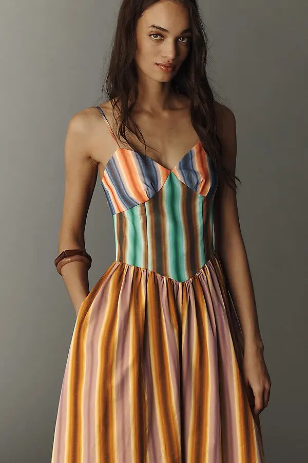 Celiab Duku Sleeveless Cotton Midi Dress - Green Pattern