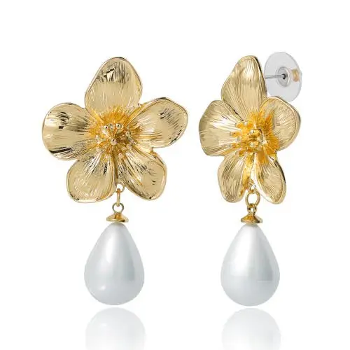 Jessica Simpson Gold-tone Flower Dangle Earrings - Gold Tone