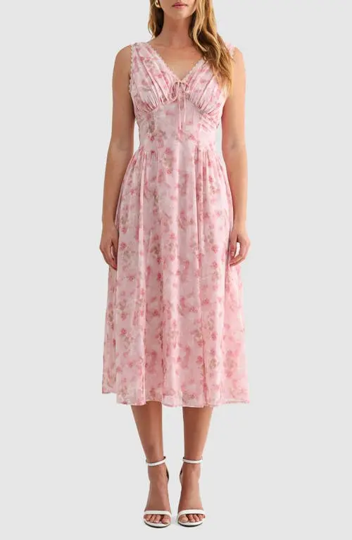 QUINCY MAE Floral Sleeveless Fit & Flare Chiffon Midi Dress - Pink Floral
