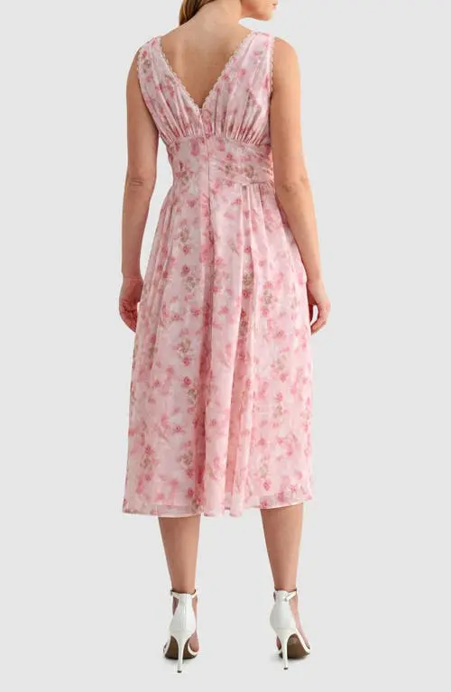 Quincy Mae Floral Sleeveless Fit & Flare Chiffon Midi Dress - Pink Floral |  Editorialist