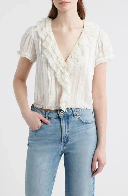 DÔEN Bernadette Pleated Lace Trim Top - Salt