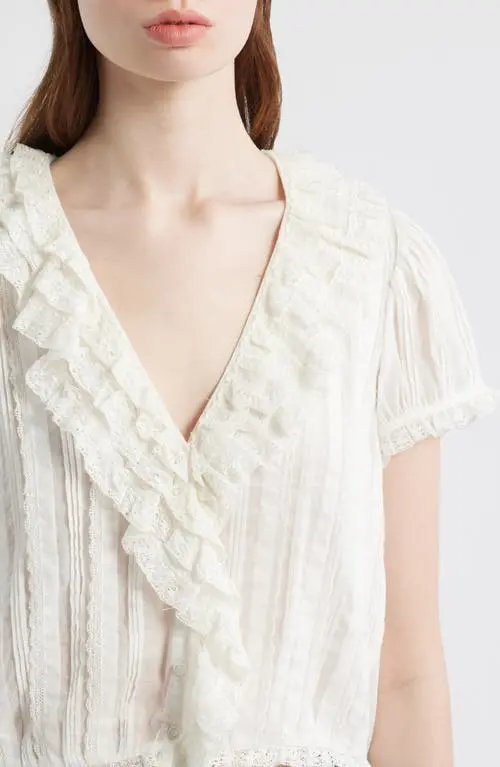 DÔEN Bernadette Pleated Lace Trim Top - Salt
