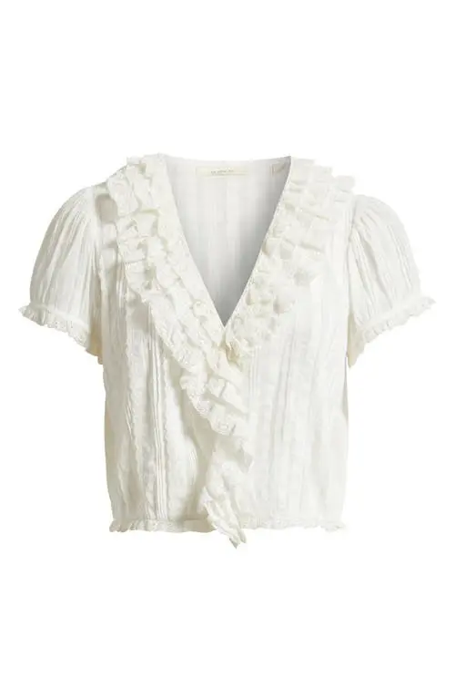 DÔEN Bernadette Pleated Lace Trim Top - Salt