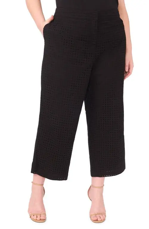 Halogen Eyelet Crop Straight Leg Pants - Rich Black