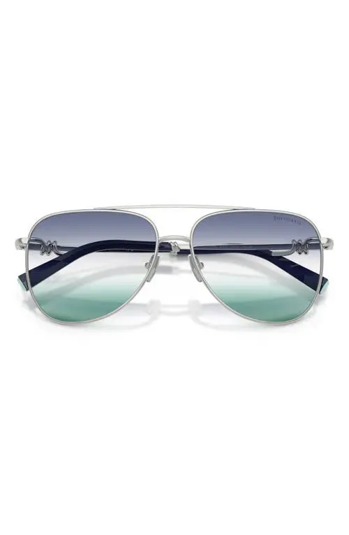 Tiffany & Co. 59mm Pilot Sunglasses - Silver/gradient Green Blue