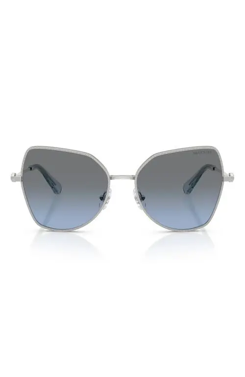 SWAROVSKI 58mm Butterfly Sunglasses - Silver/blue Gradient Grey
