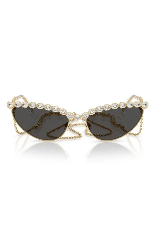 SWAROVSKI 59mm Cat Eye Sunglasses With Chain - Gold/dark Grey