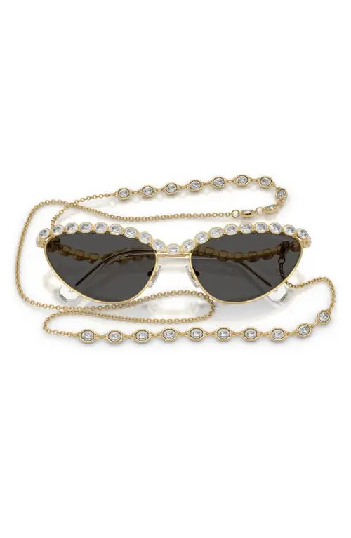 SWAROVSKI 59mm Cat Eye Sunglasses With Chain - Gold/dark Grey