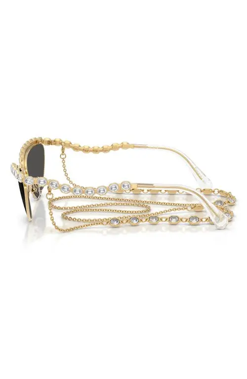 SWAROVSKI 59mm Cat Eye Sunglasses With Chain - Gold/dark Grey