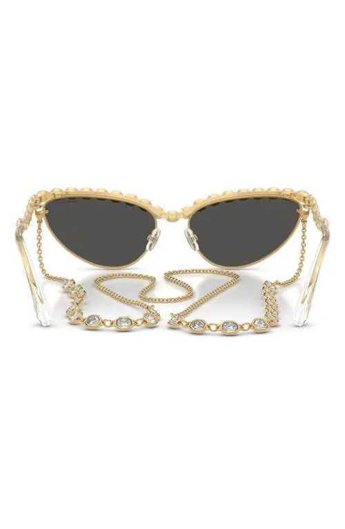 SWAROVSKI 59mm Cat Eye Sunglasses With Chain - Gold/dark Grey