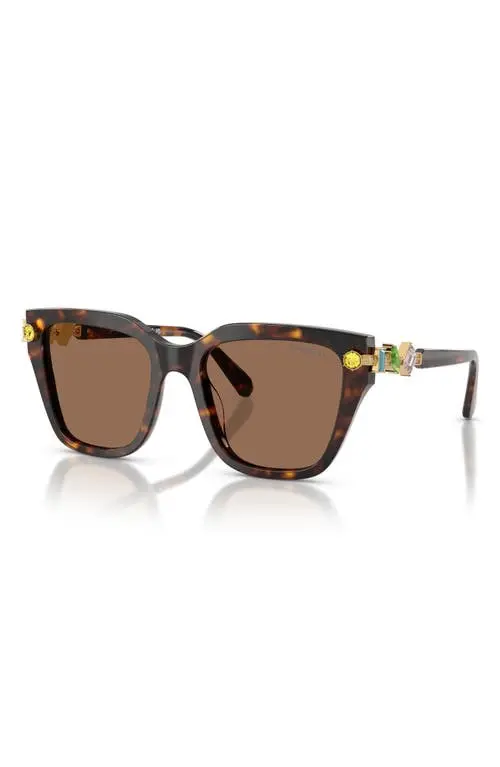 SWAROVSKI 53mm Irregular Sunglasses - Havana/dark Brown