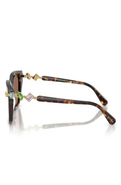 SWAROVSKI 53mm Irregular Sunglasses - Havana/dark Brown