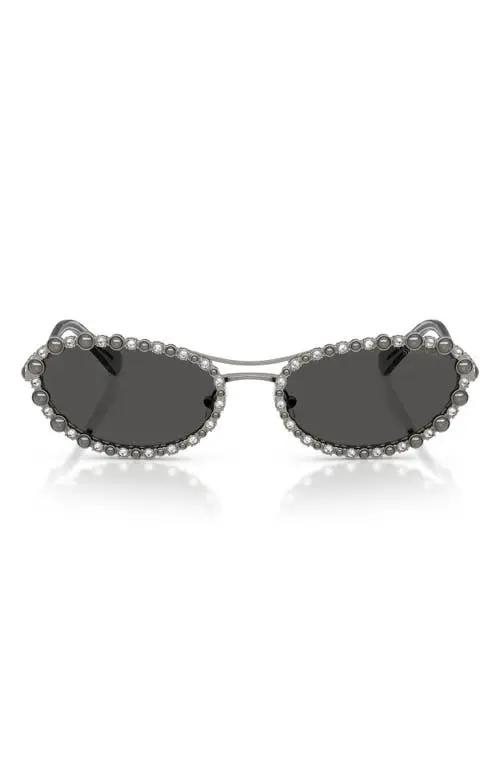 SWAROVSKI 56mm Embellished Oval Sunglasses - Gunmetal/dark Grey