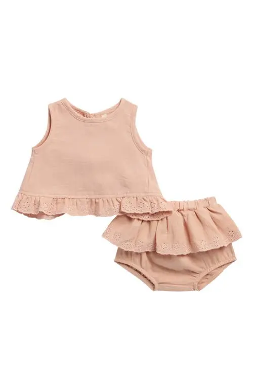 QUINCY MAE Embroidered Ruffle Trim Top & Bloomers Set - Melon