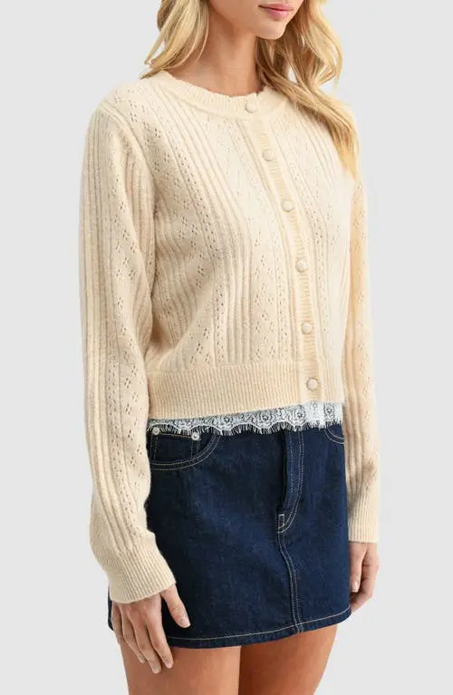 ALL IN FAVOR Lace Trim Pointelle Cardigan - Butter