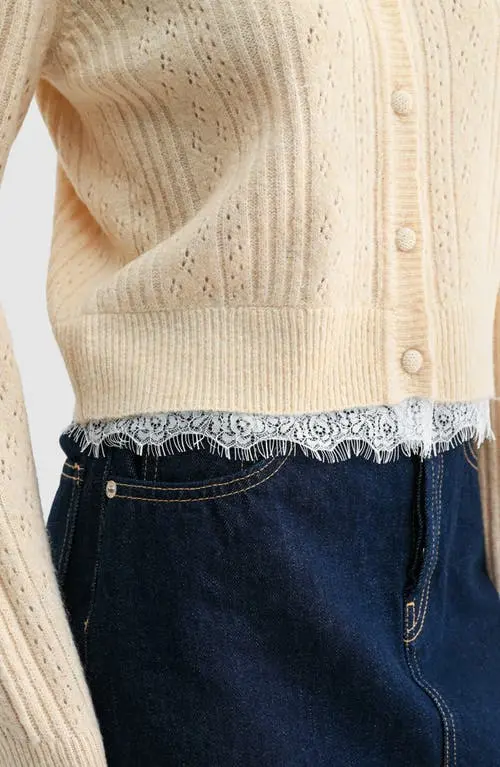 ALL IN FAVOR Lace Trim Pointelle Cardigan - Butter