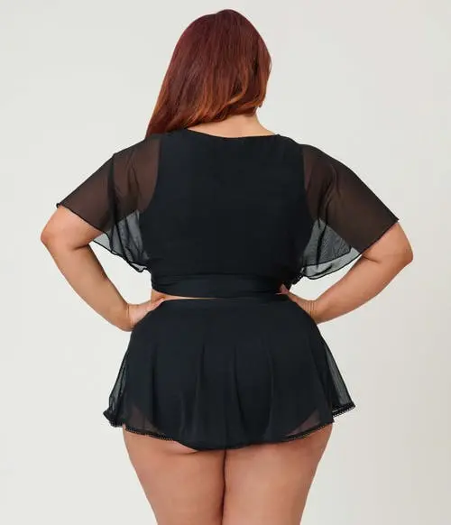 Unique Vintage Flutter Sleeve Swim Top