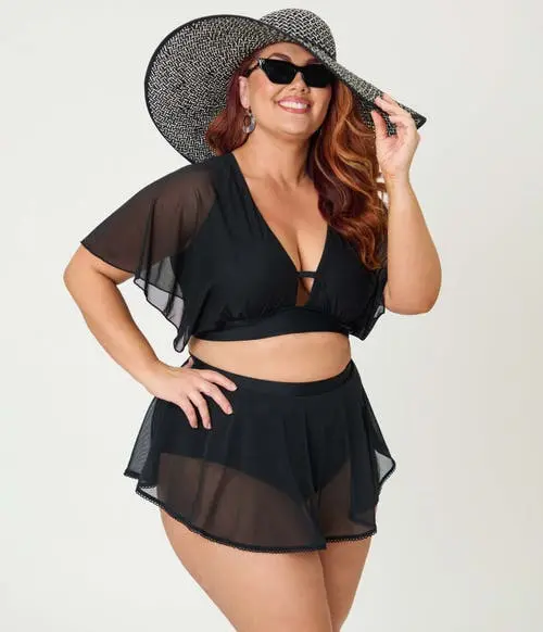 Unique Vintage Flutter Sleeve Swim Top