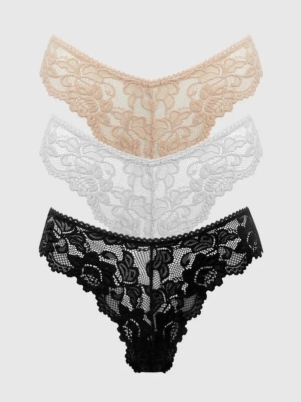 Frederick's Of Hollywood Jessica Lace Tanga 3 Pack - Multi-color
