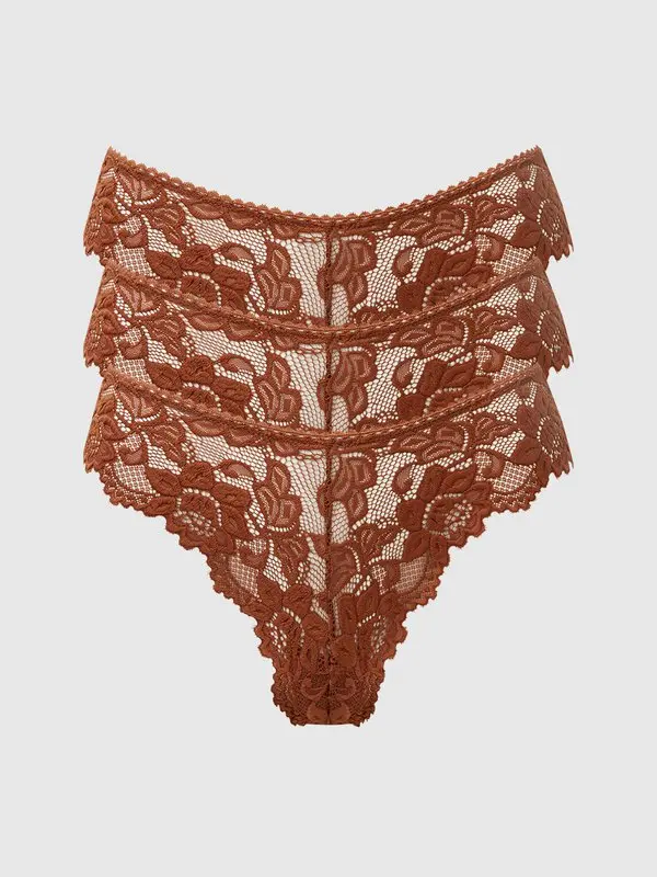 Frederick's Of Hollywood Jessica Lace Tanga 3 Pack - Multi-color