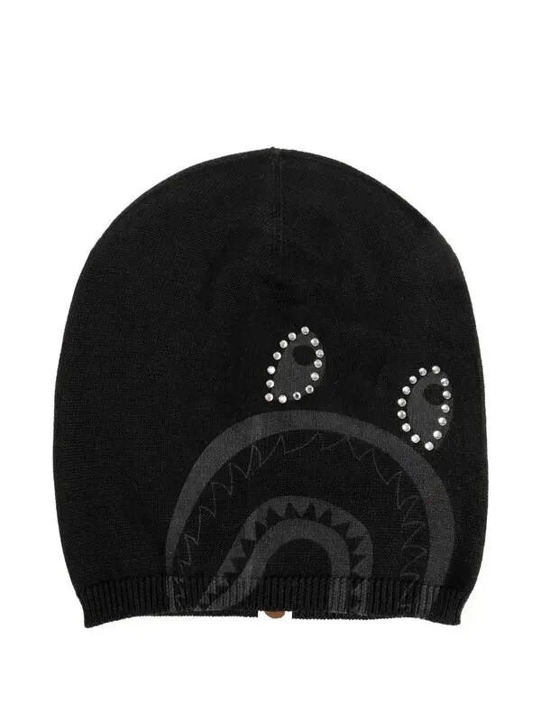 A BATHING APE Crystal Shark Fine-knit Beanie Hat - Black