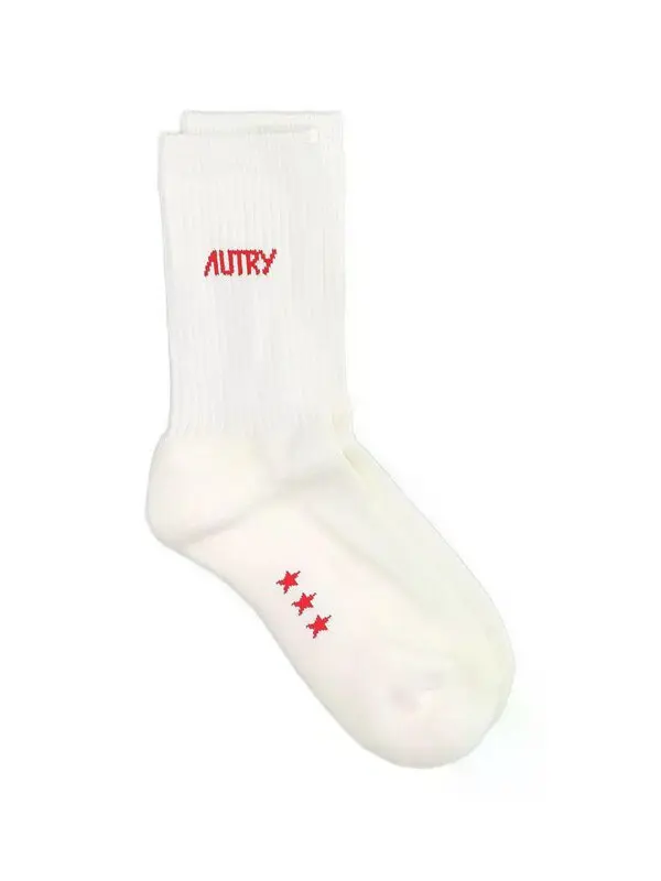AUTRY Logo Ribbed Socks - White